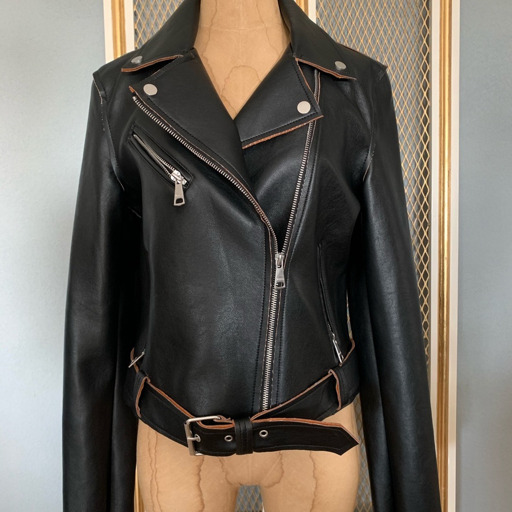 Vigoss Vegan Leather Moto Jacket Black- Medium - Gem